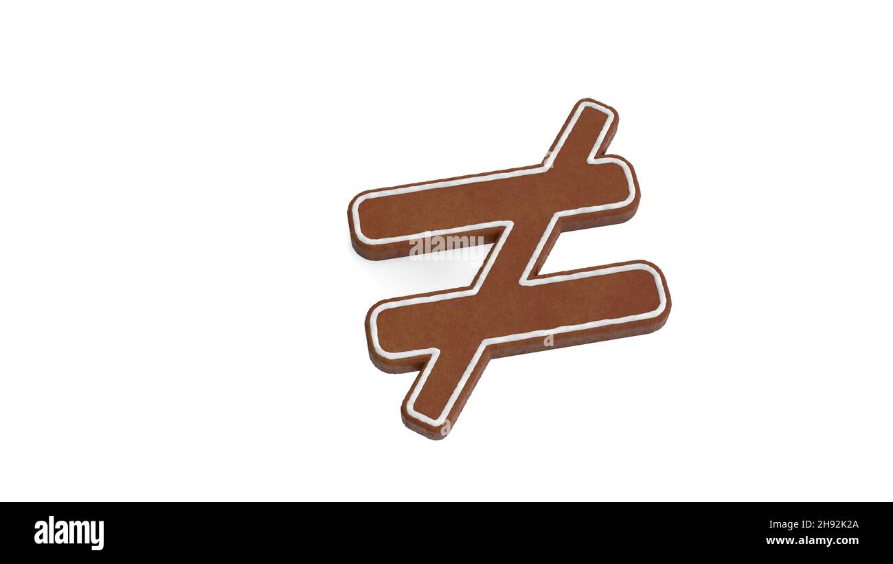 3d rendering of gingerbread cookie in shape of symbol of not equal ...
