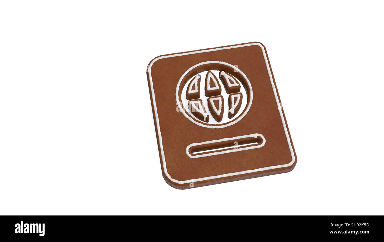 3d rendering of gingerbread cookie in shape of symbol of passport with ...