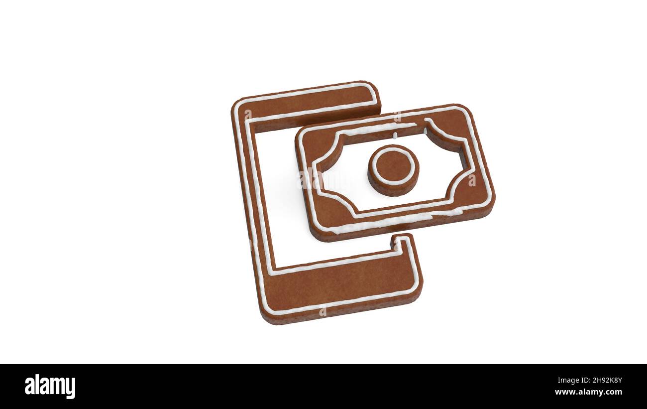 3d Rendering Of Gingerbread Cookie In Shape Of Symbol Of Mobile Phone