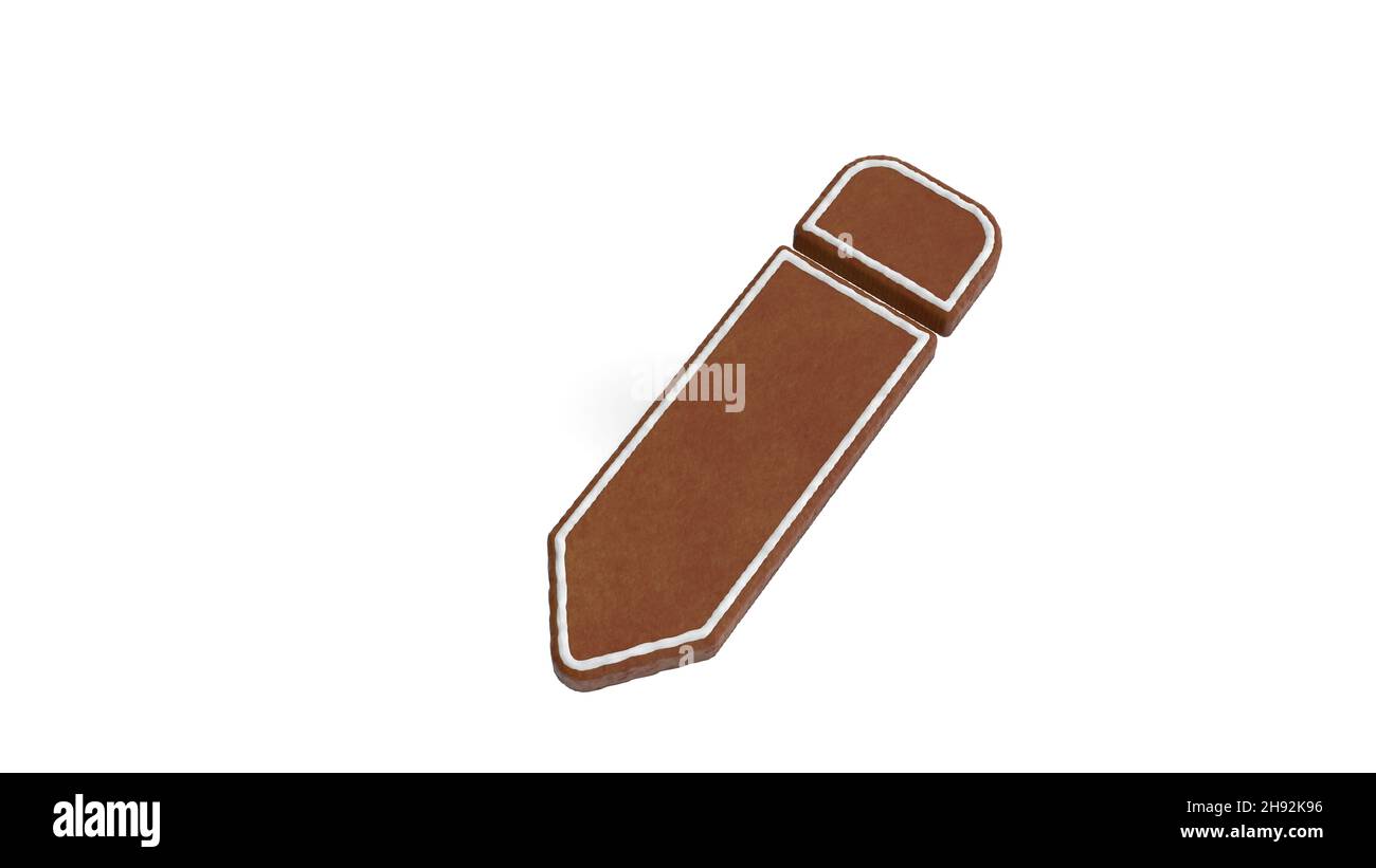 3d rendering of gingerbread cookie in shape of symbol of pen isolated ...