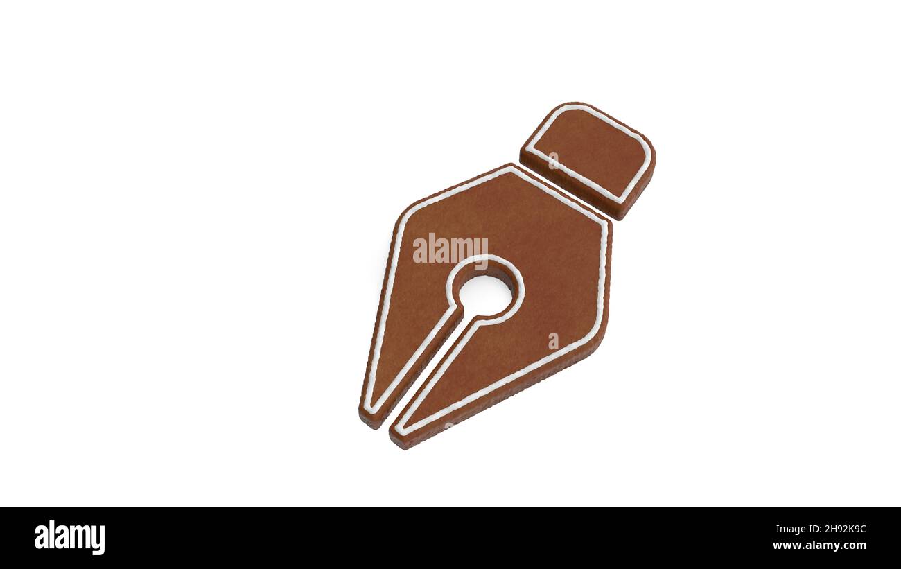 3d Rendering Of Gingerbread Cookie In Shape Of Symbol Of Pen Nib Isolated On White Background
