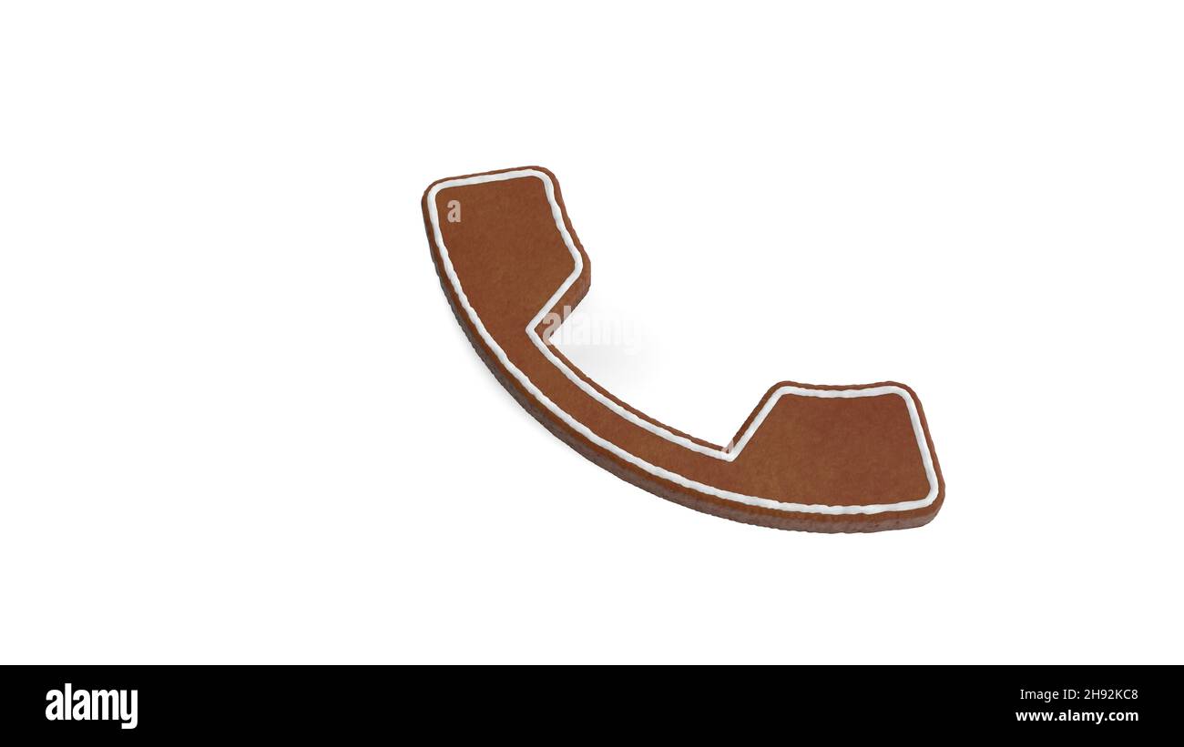 3d rendering of gingerbread cookie in shape of symbol of phone call ...
