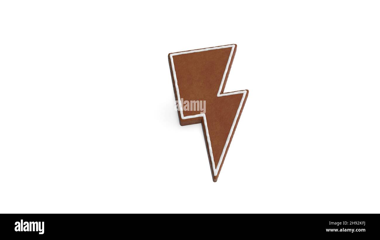 3d rendering of gingerbread cookie in shape of symbol of lightning ...