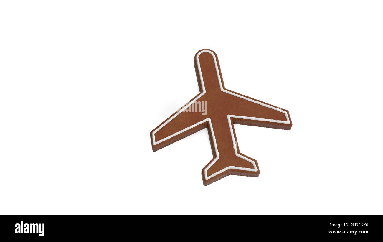 3d Rendering Of Gingerbread Cookie In Shape Of Symbol Of Plane From Top View Isolated On White