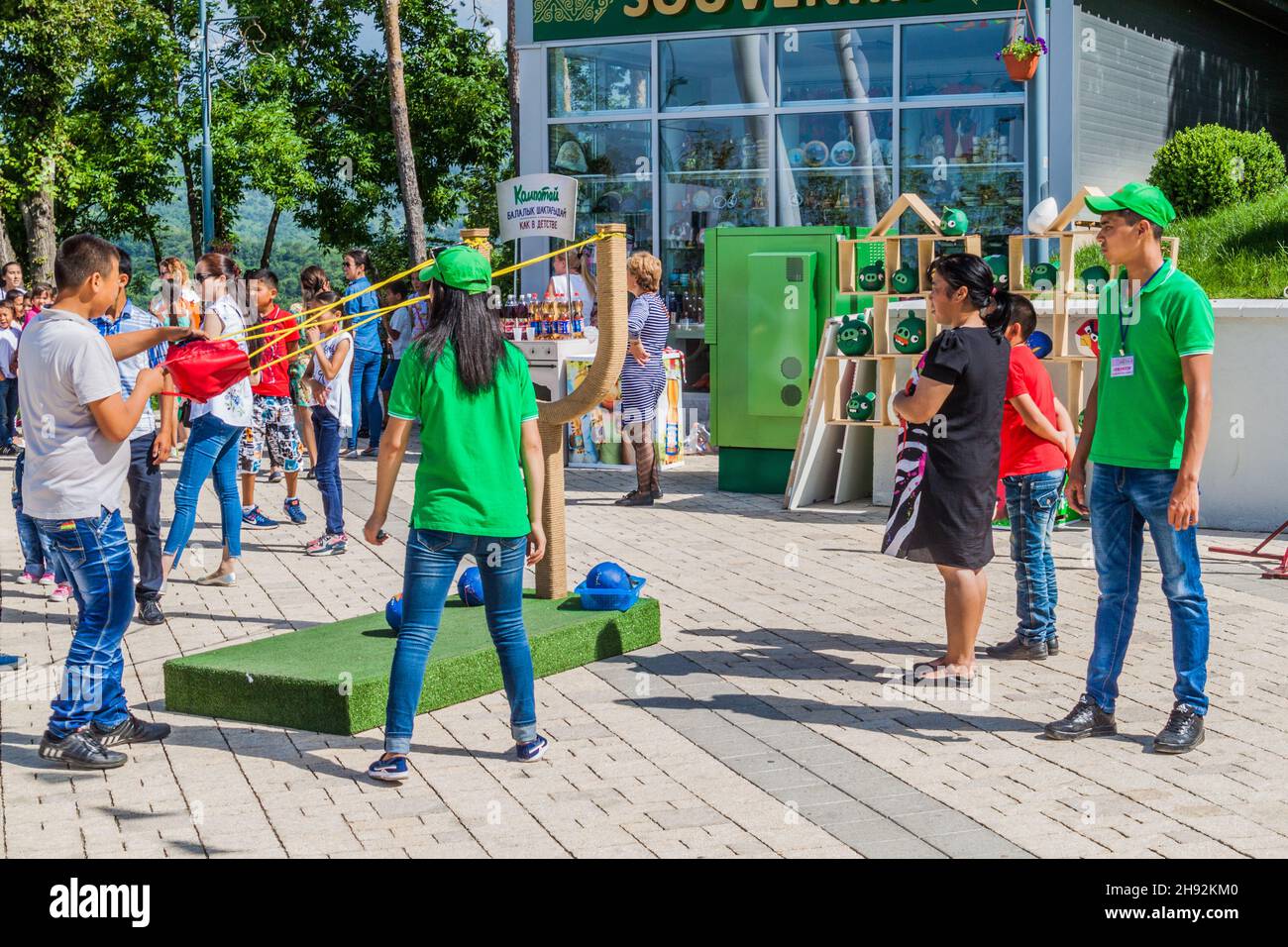 ALMATY, KAZAKHSTAN - JUNE 1, 2017: Real life Angry Birds game at Kok ...
