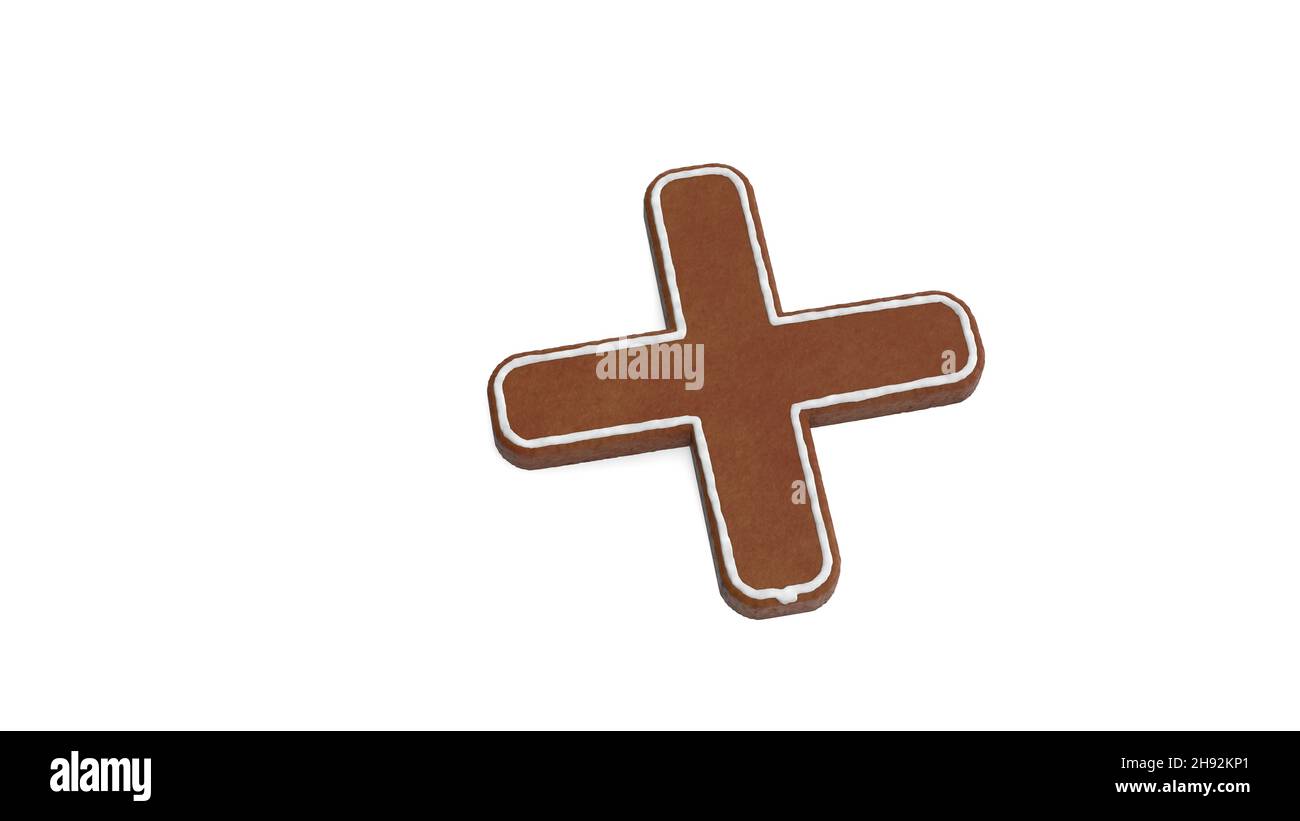 3d rendering of gingerbread cookie in shape of symbol of plus isolated ...