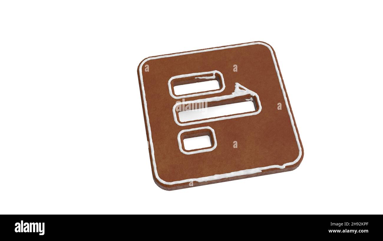 3d Rendering Of Gingerbread Cookie In Shape Of Symbol Of Three Horizontal Lines In Rounded