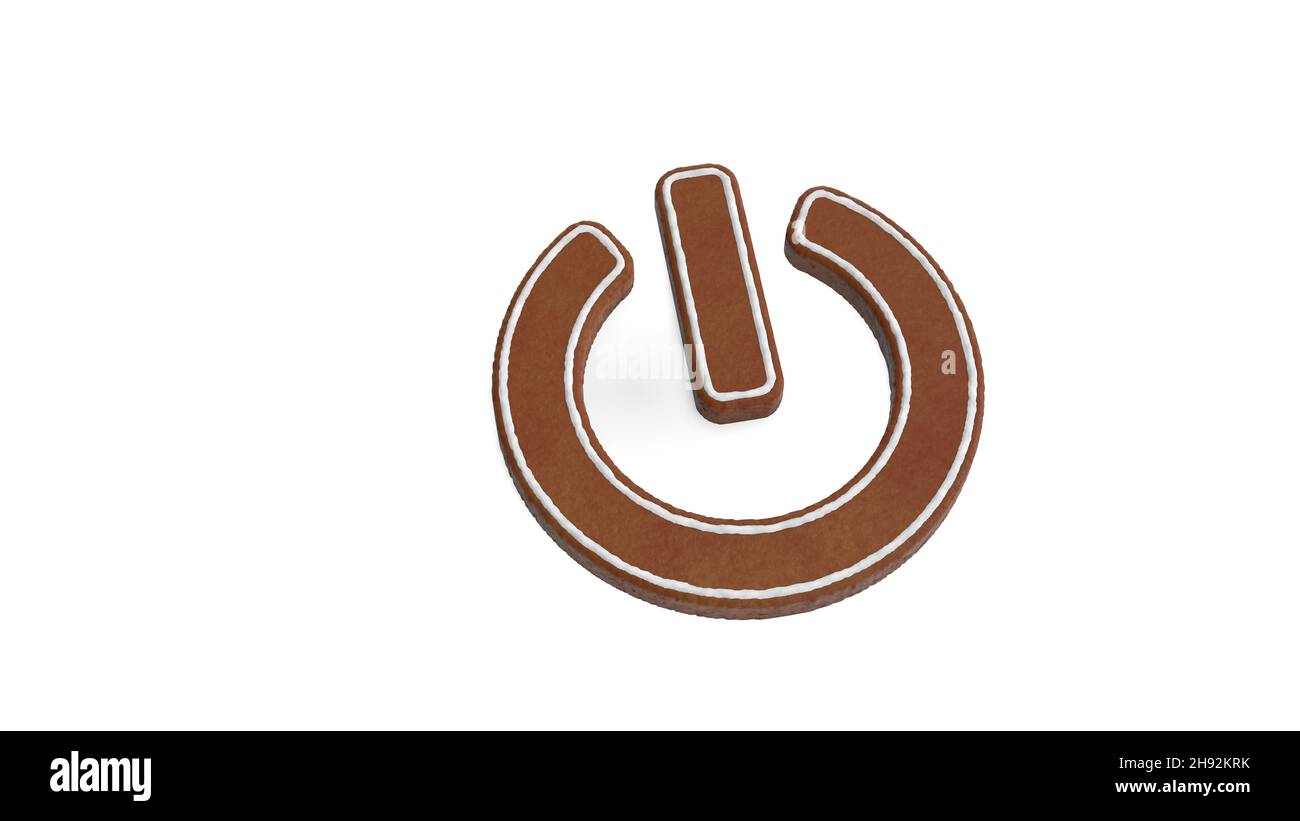 3d rendering of gingerbread cookie in shape of symbol of power button ...