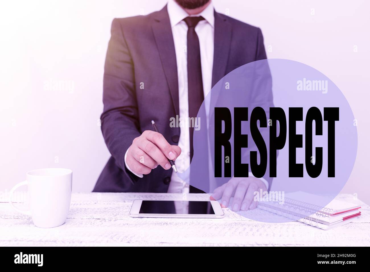 Text caption presenting Respect. Business overview Feeling of deep ...