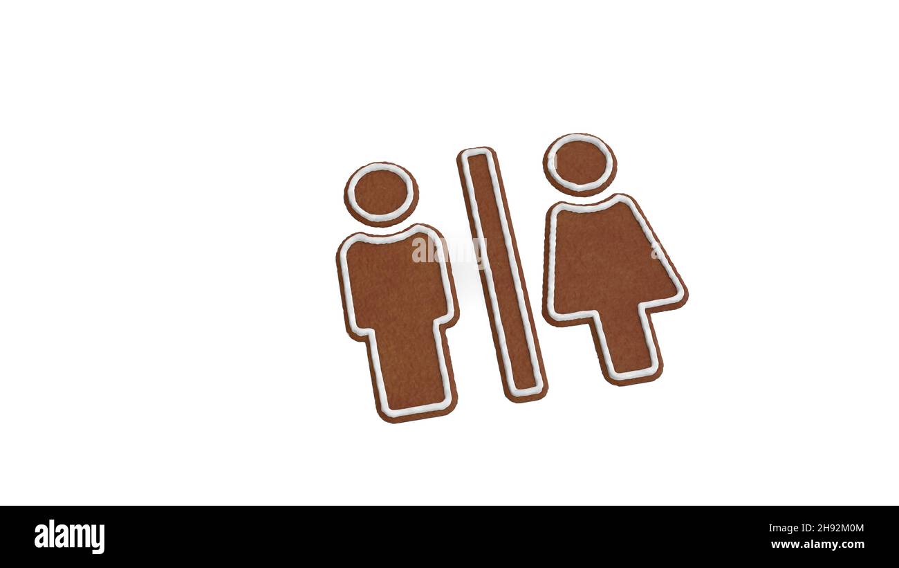 3d Rendering Of Gingerbread Cookie In Shape Of Symbol Of Restroom Isolated On White Background