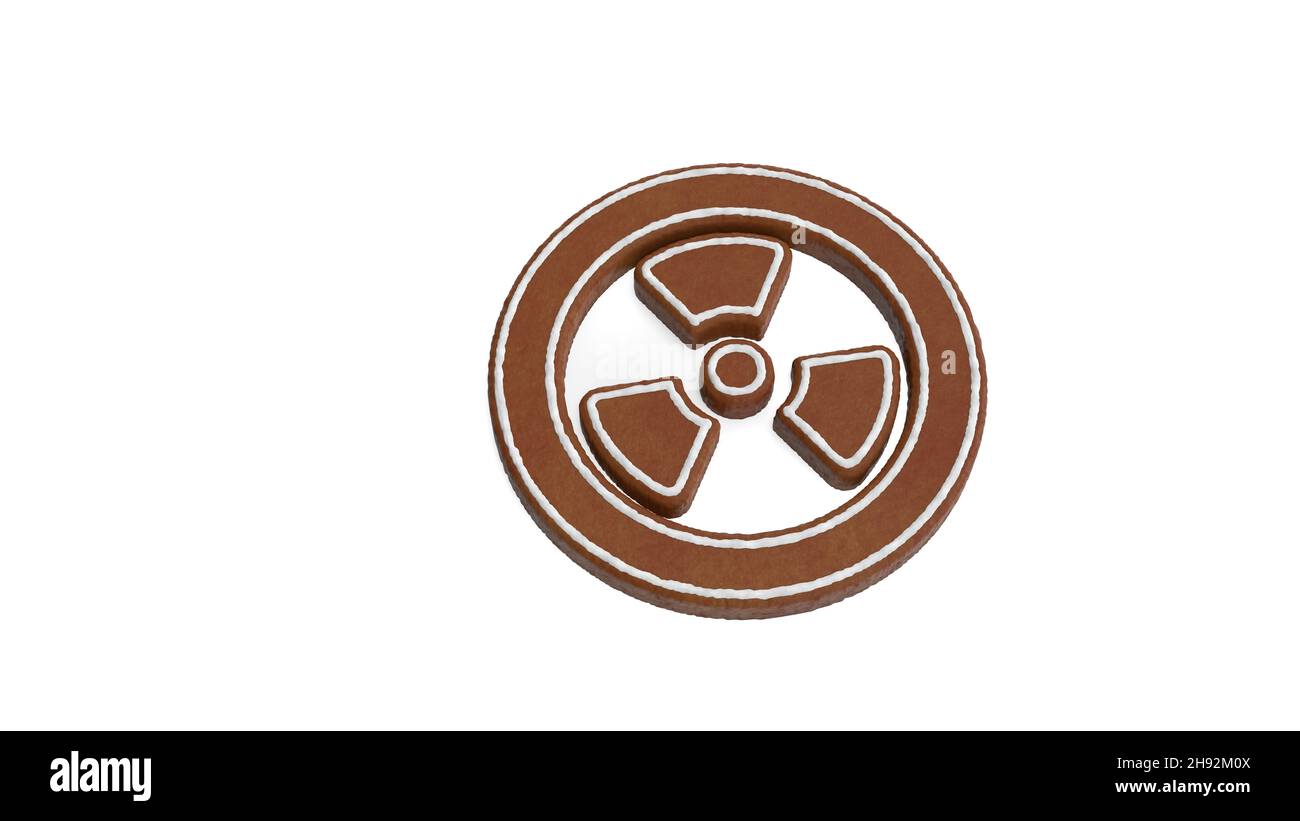 3d rendering of gingerbread cookie in shape of symbol of radiation sign ...