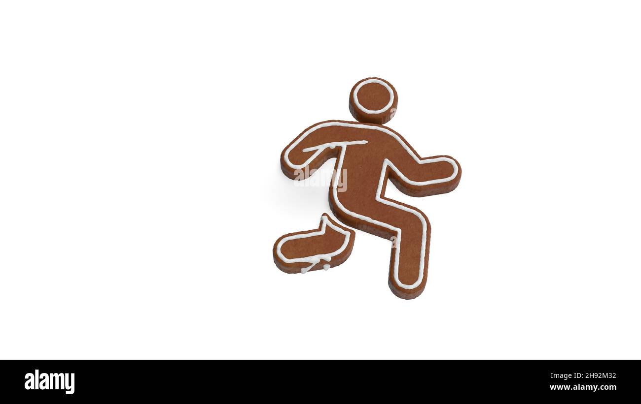 3d rendering of gingerbread cookie in shape of symbol of running person ...
