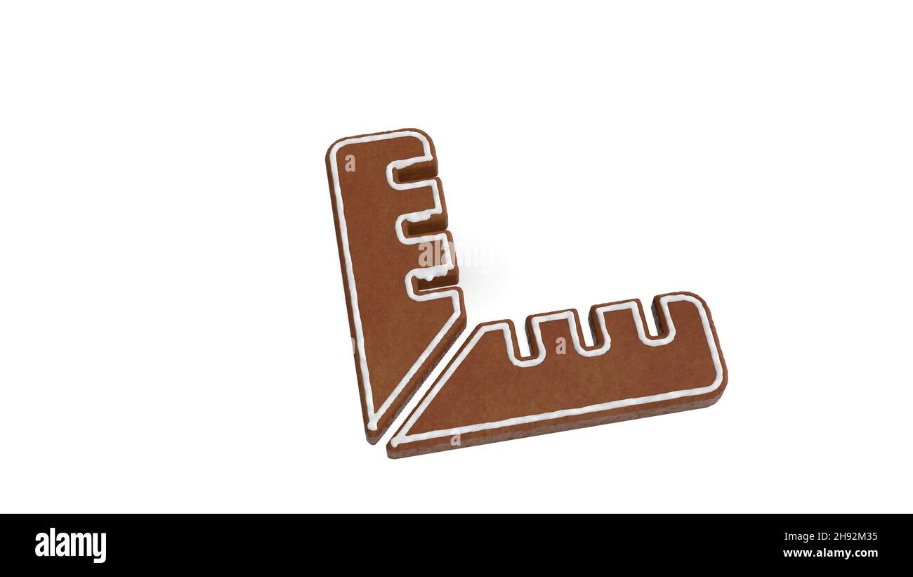 3d Rendering Of Gingerbread Cookie In Shape Of Symbol Of Ruler In Right