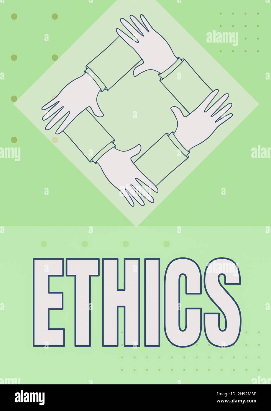 Conceptual caption Ethics. Word Written on the moral philosophy or code ...