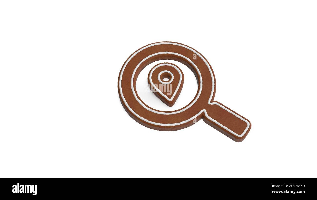 3d rendering of gingerbread cookie in shape of symbol of magnifying ...