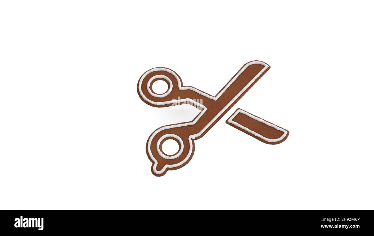 3d Rendering Of Gingerbread Cookie In Shape Of Symbol Of Scissors