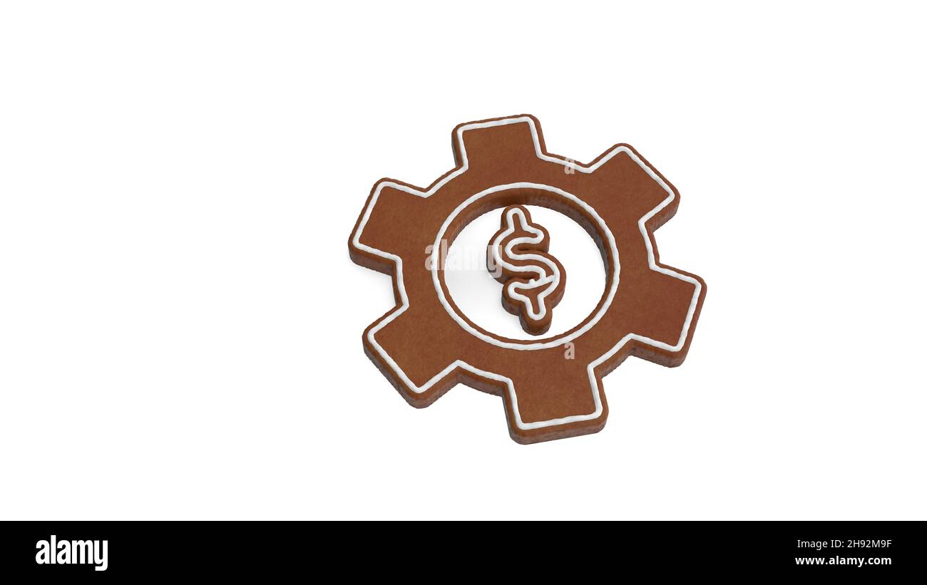 3d rendering of gingerbread cookie in shape of symbol of cogwheel with ...