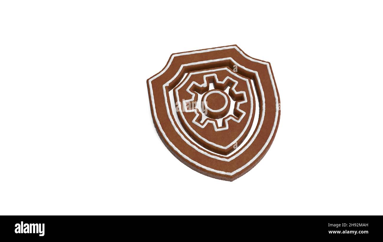 3d rendering of gingerbread cookie in shape of symbol of shield with ...