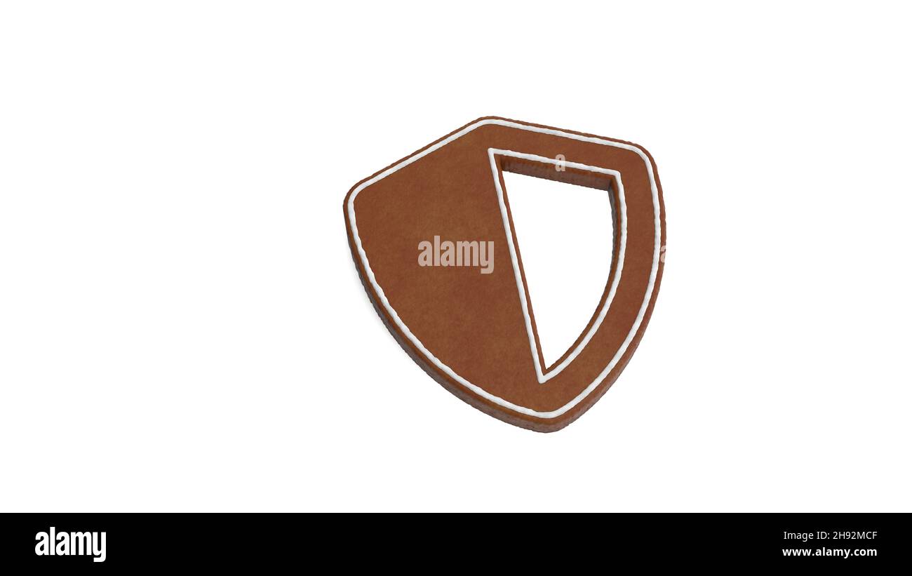 3d rendering of gingerbread cookie in shape of symbol of shield with ...