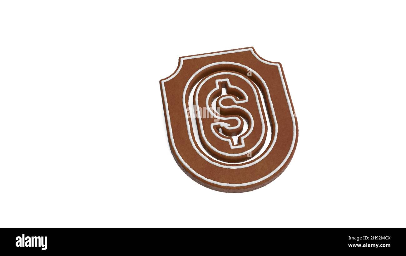 3d rendering of gingerbread cookie in shape of symbol of shield with ...