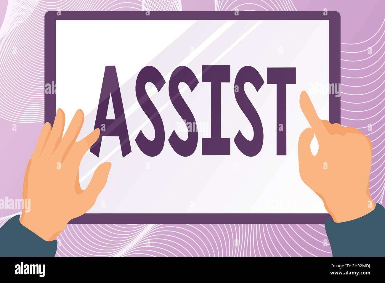 Sign displaying Assist. Concept meaning help them to do a job or task ...