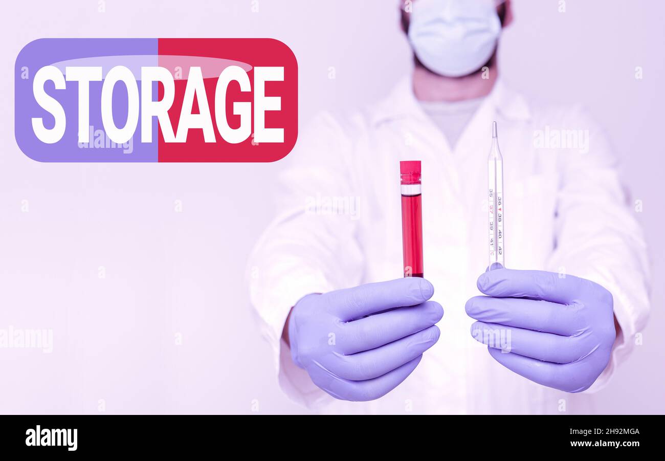 Text caption presenting Storage. Business concept Action of storage ...