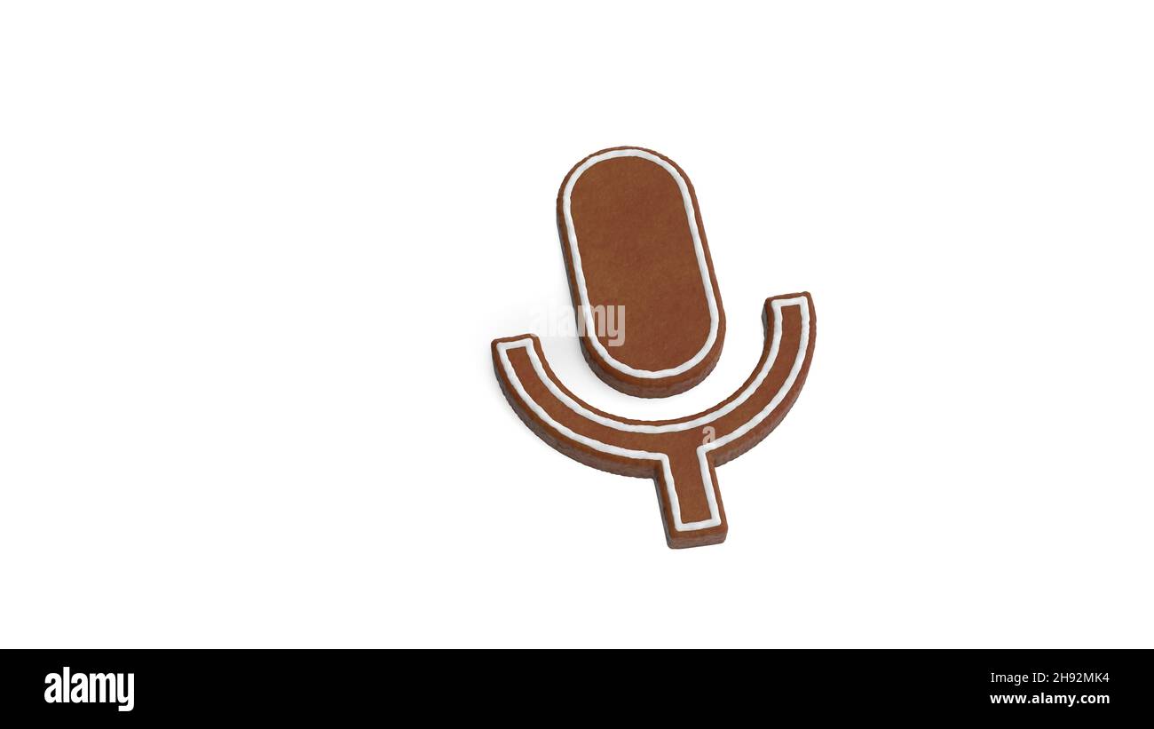 3d rendering of gingerbread cookie in shape of symbol of microphone ...