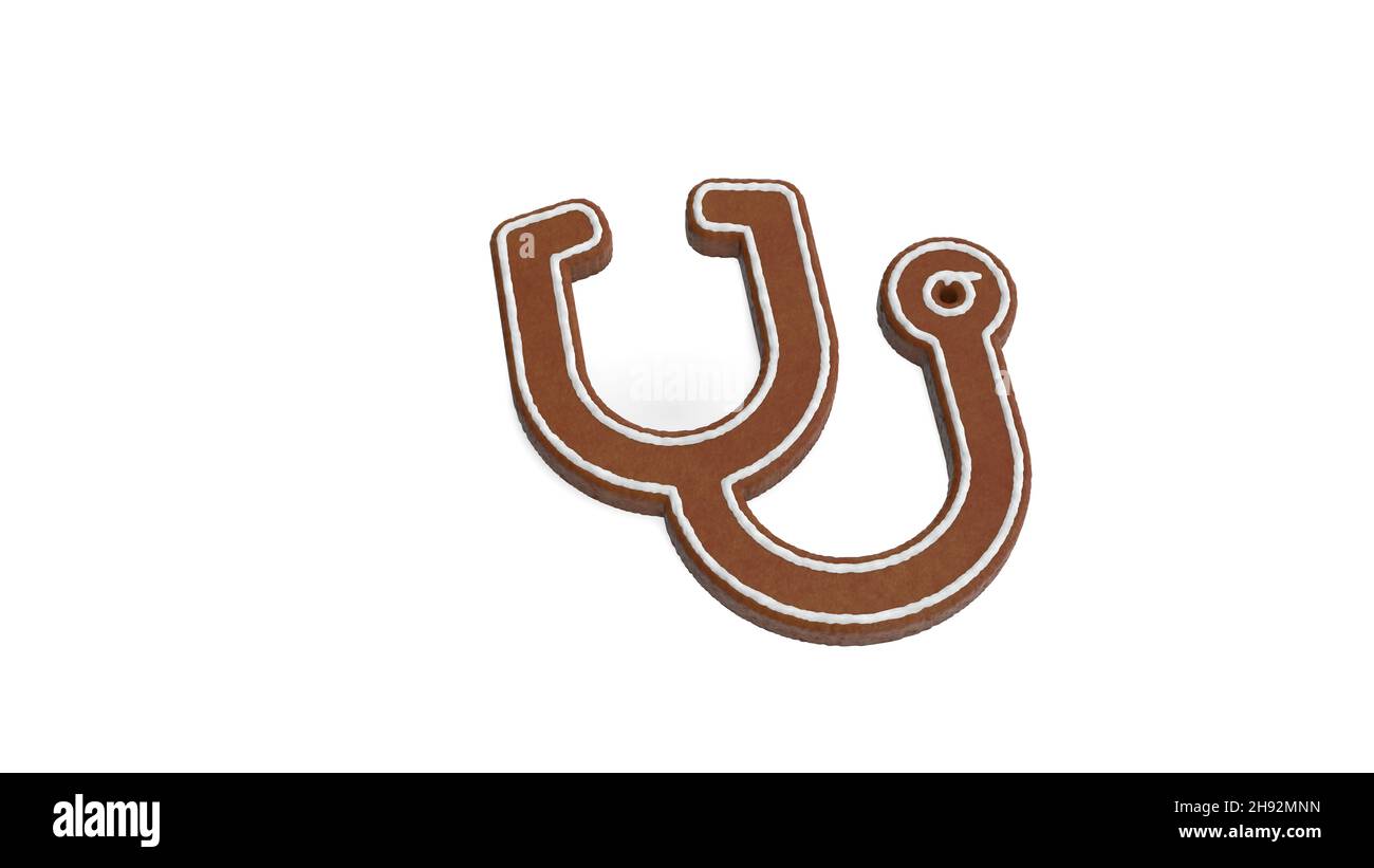 3d Rendering Of Gingerbread Cookie In Shape Of Symbol Of Stethoscope