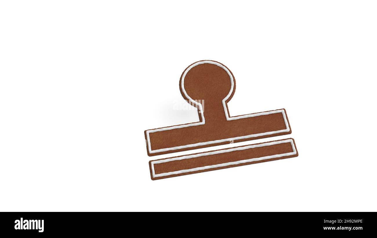 3d Rendering Of Gingerbread Cookie In Shape Of Symbol Of Stamp With Rounded Handle Isolated On