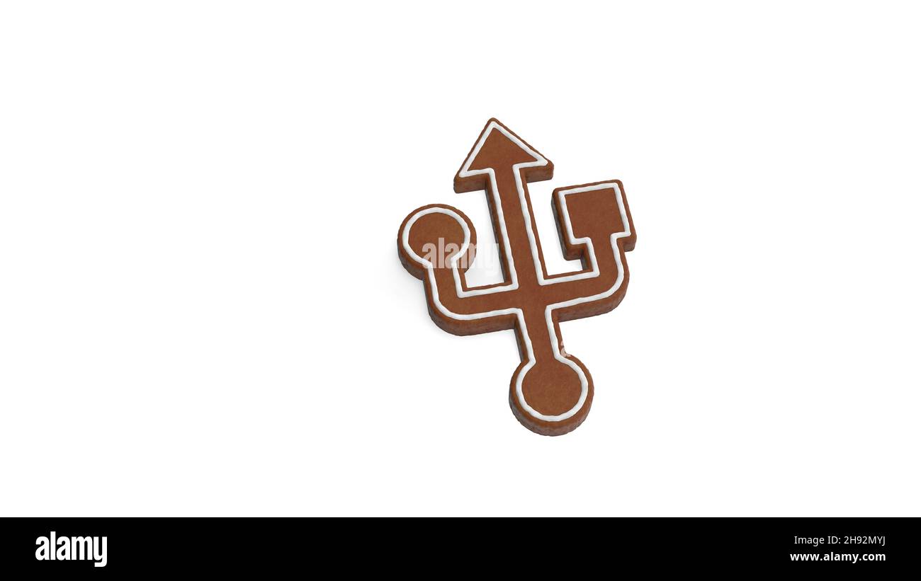 3d Rendering Of Gingerbread Cookie In Shape Of Symbol Of Usb Sign