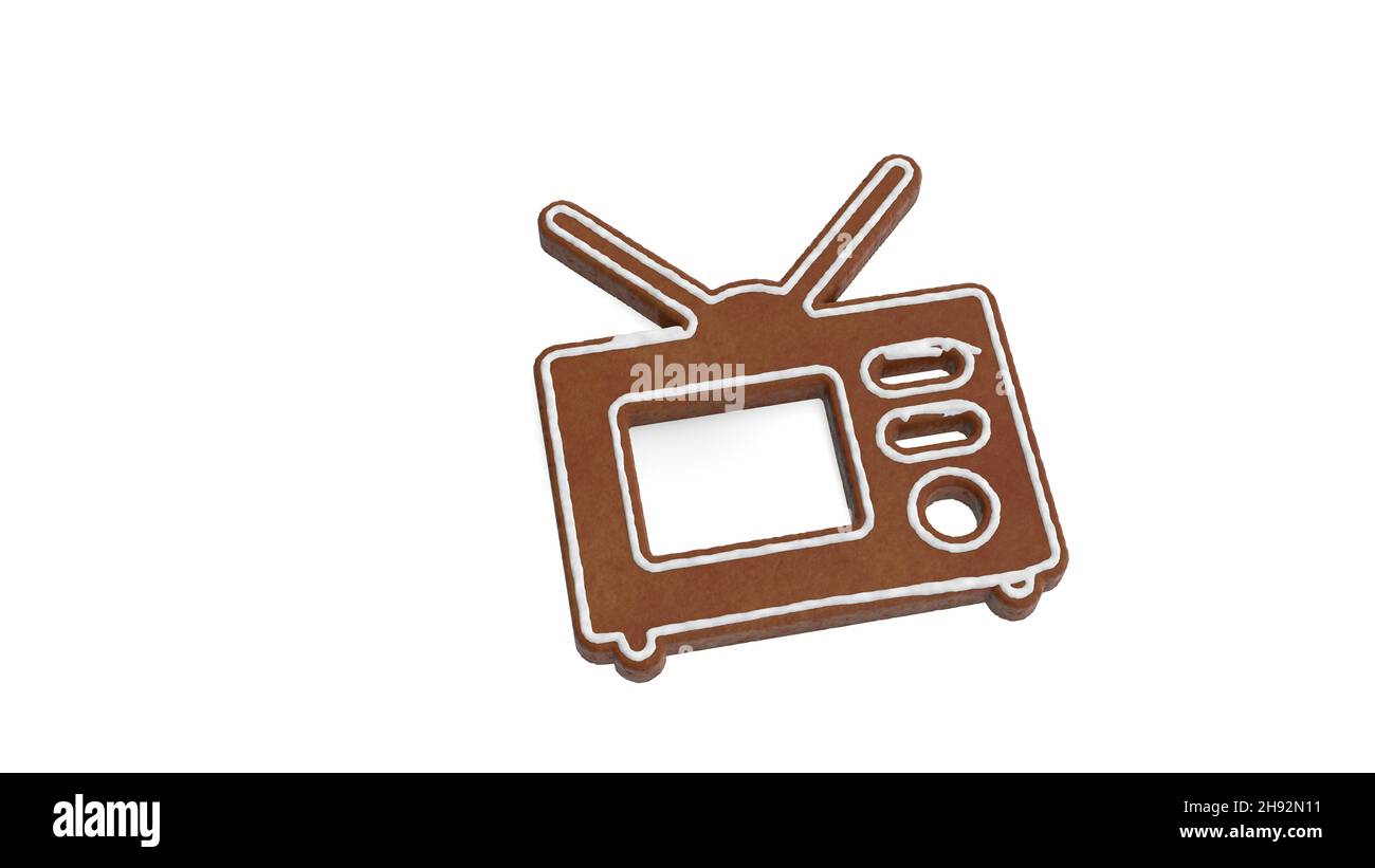 3d rendering of gingerbread cookie in shape of symbol of old television ...