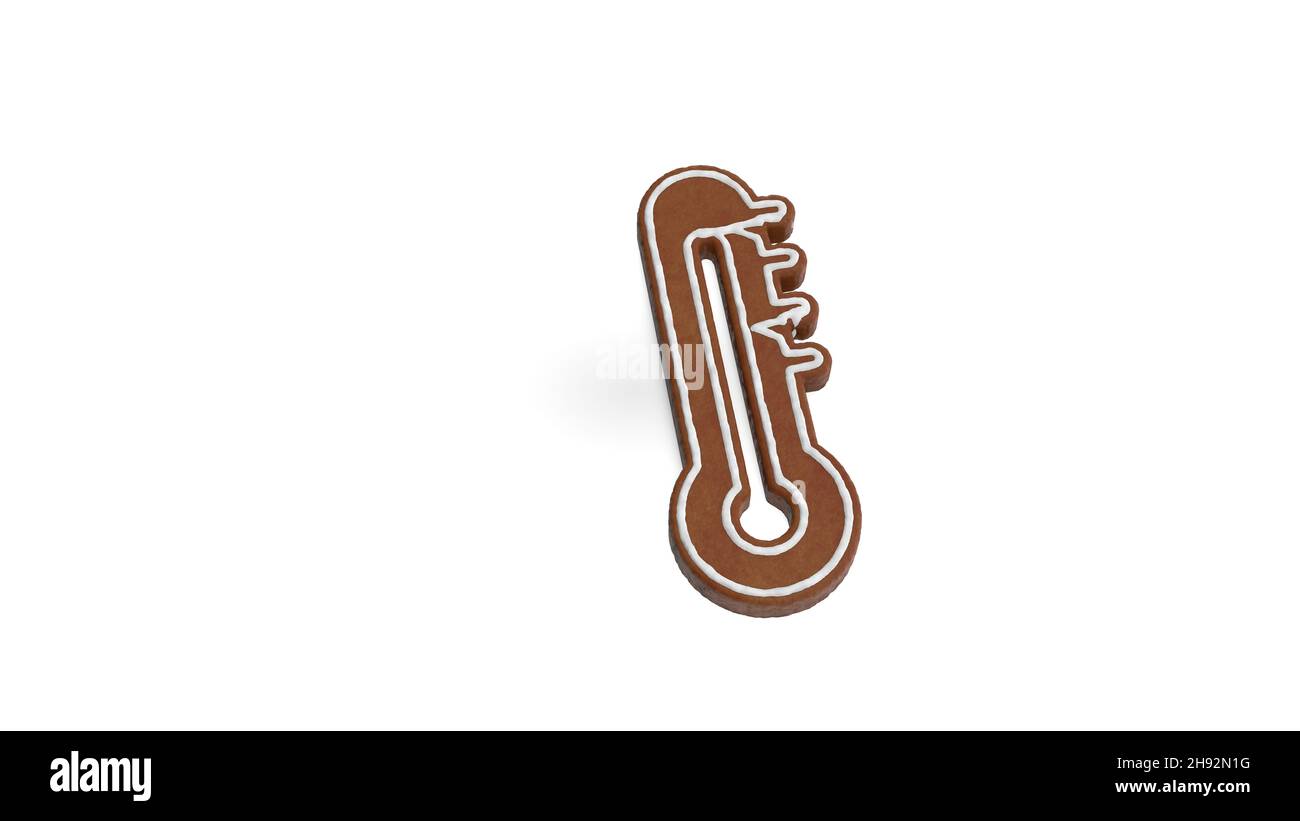 3d Rendering Of Gingerbread Cookie In Shape Of Symbol Of Thermometer Isolated On White