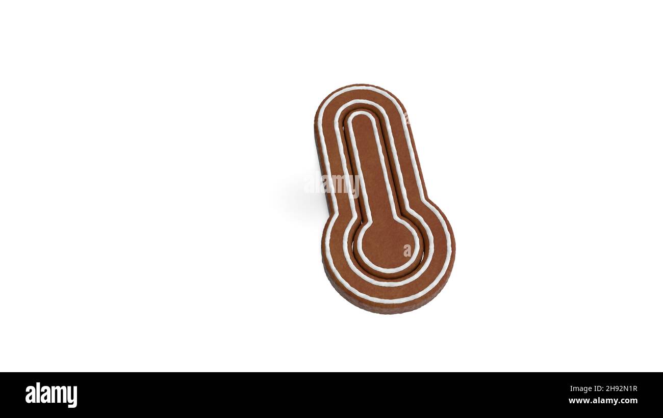 3d Rendering Of Gingerbread Cookie In Shape Of Symbol Of Thermometer Full Isolated On White