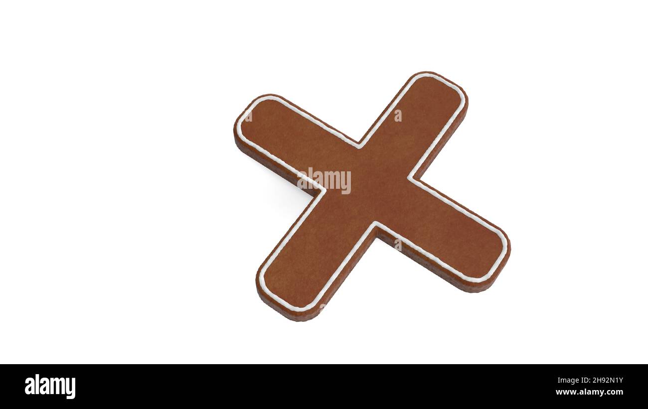 3d Rendering Of Gingerbread Cookie In Shape Of Symbol Of Times Sign Isolated On White Background