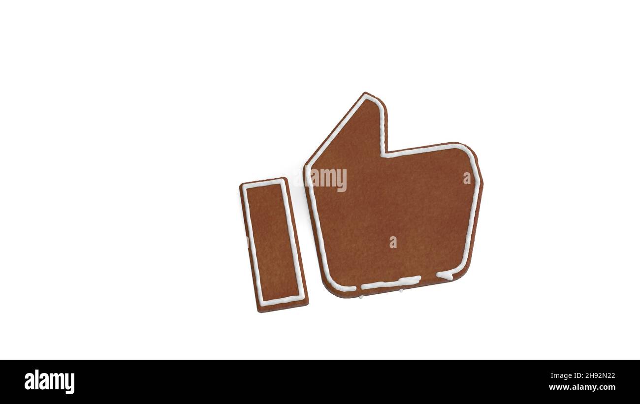 3d rendering of gingerbread cookie in shape of symbol of thumb up ...