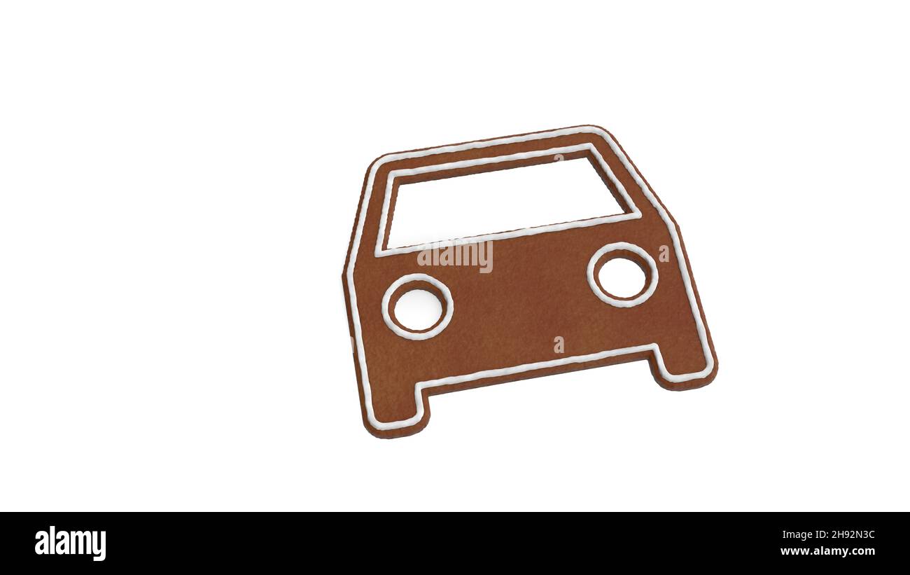 3d Rendering Of Gingerbread Cookie In Shape Of Symbol Of Car From Front