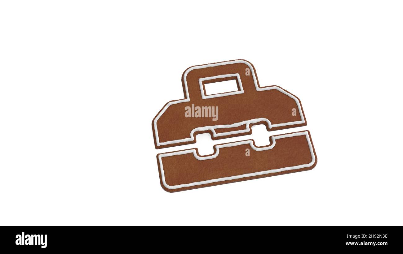 3d Rendering Of Gingerbread Cookie In Shape Of Symbol Of Toolbox Isolated On White Background