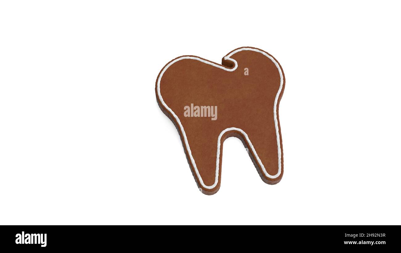 3d rendering of gingerbread cookie in shape of symbol of tooth isolated ...