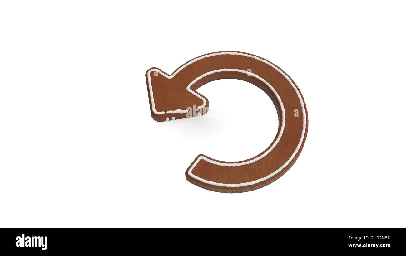 3d Rendering Of Gingerbread Cookie In Shape Of Symbol Of Undo Arrow Isolated On White Background