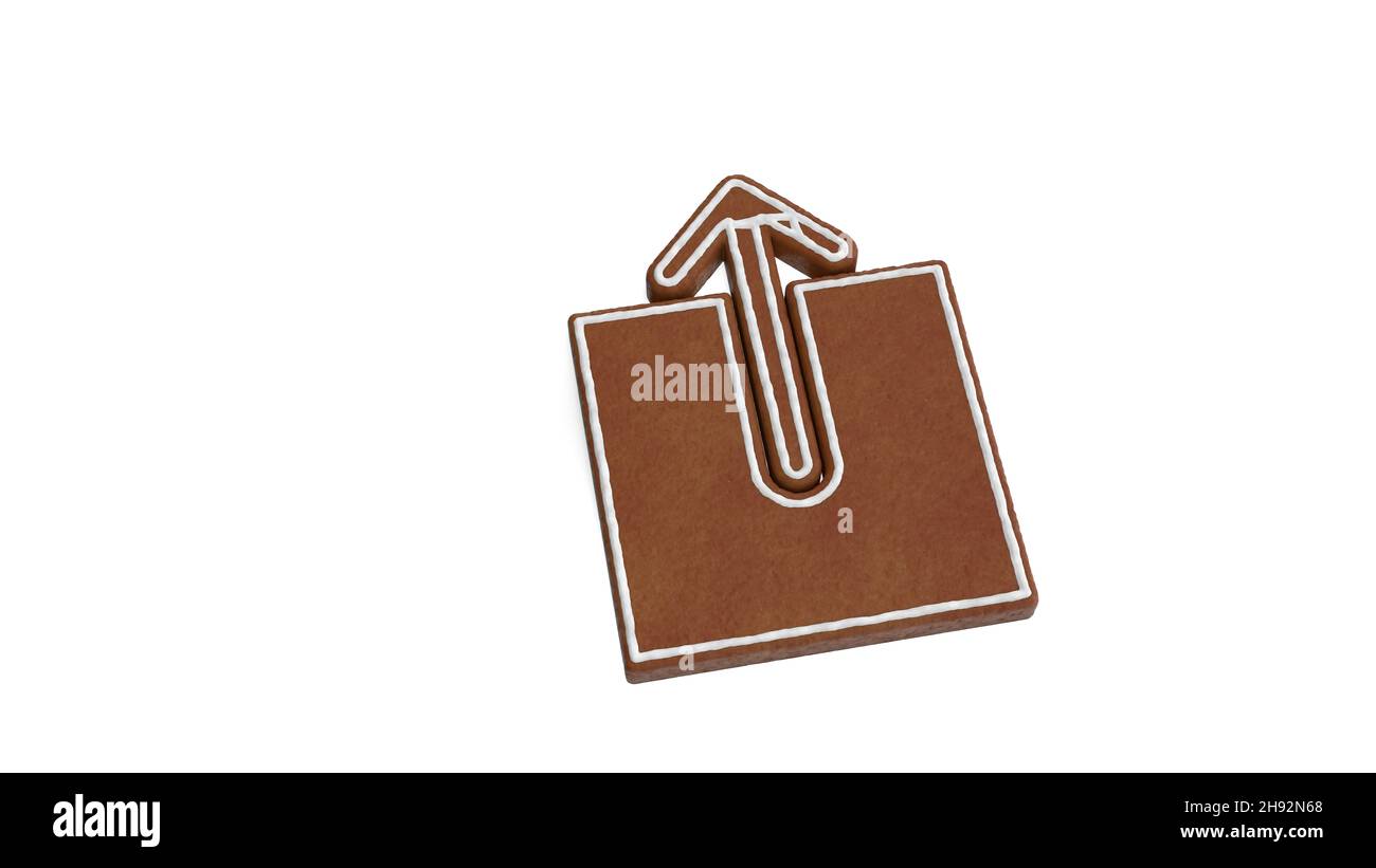 3d Rendering Of Gingerbread Cookie In Shape Of Symbol Of Box And Up