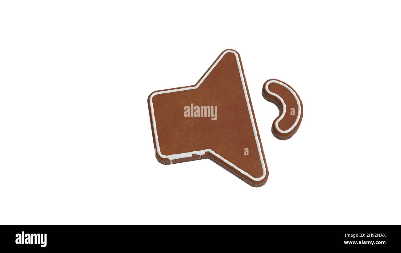 3d rendering of gingerbread cookie in shape of symbol of speaker low ...