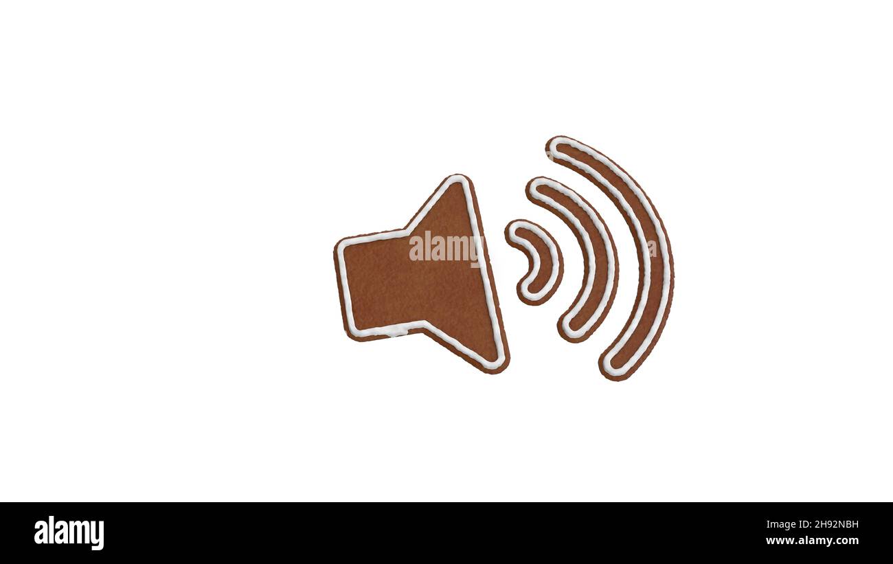 3d rendering of gingerbread cookie in shape of symbol of speaker high ...