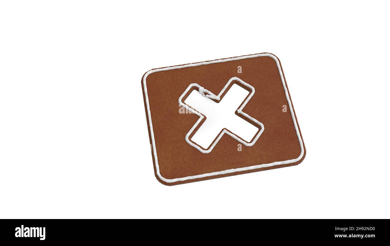 3d rendering of gingerbread cookie in shape of symbol of cancel cross ...