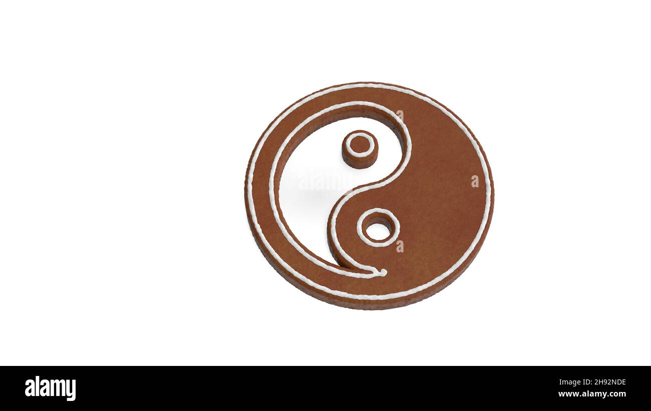 3d rendering of gingerbread cookie in shape of symbol of yin yang ...