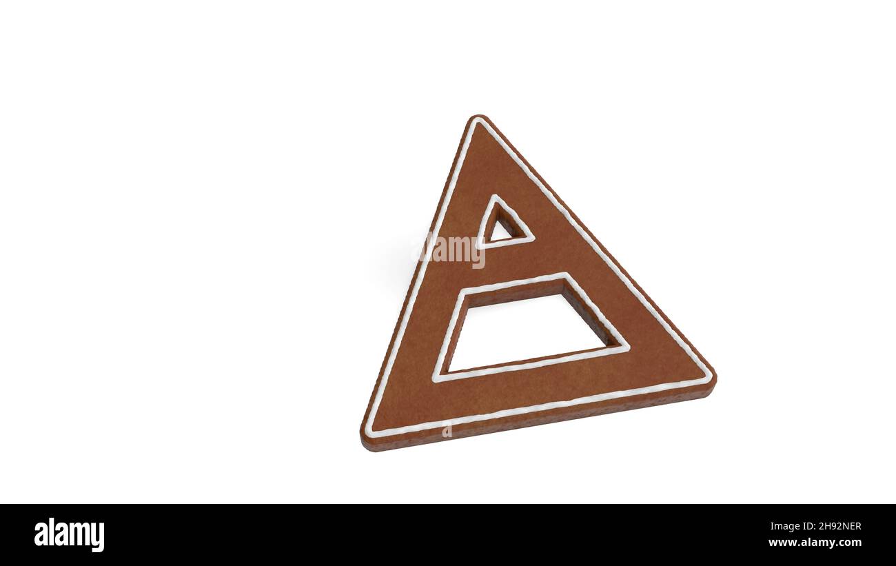 3d Rendering Of Gingerbread Cookie In Shape Of Symbol Of Air Symbol Triangle Isolated On White
