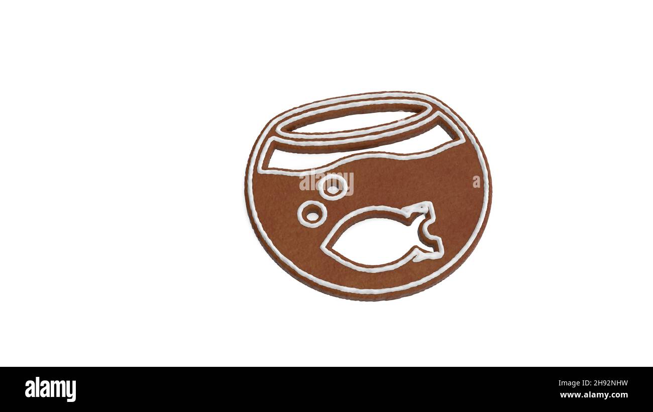 3d rendering of gingerbread cookie in shape of symbol of aquarium with ...