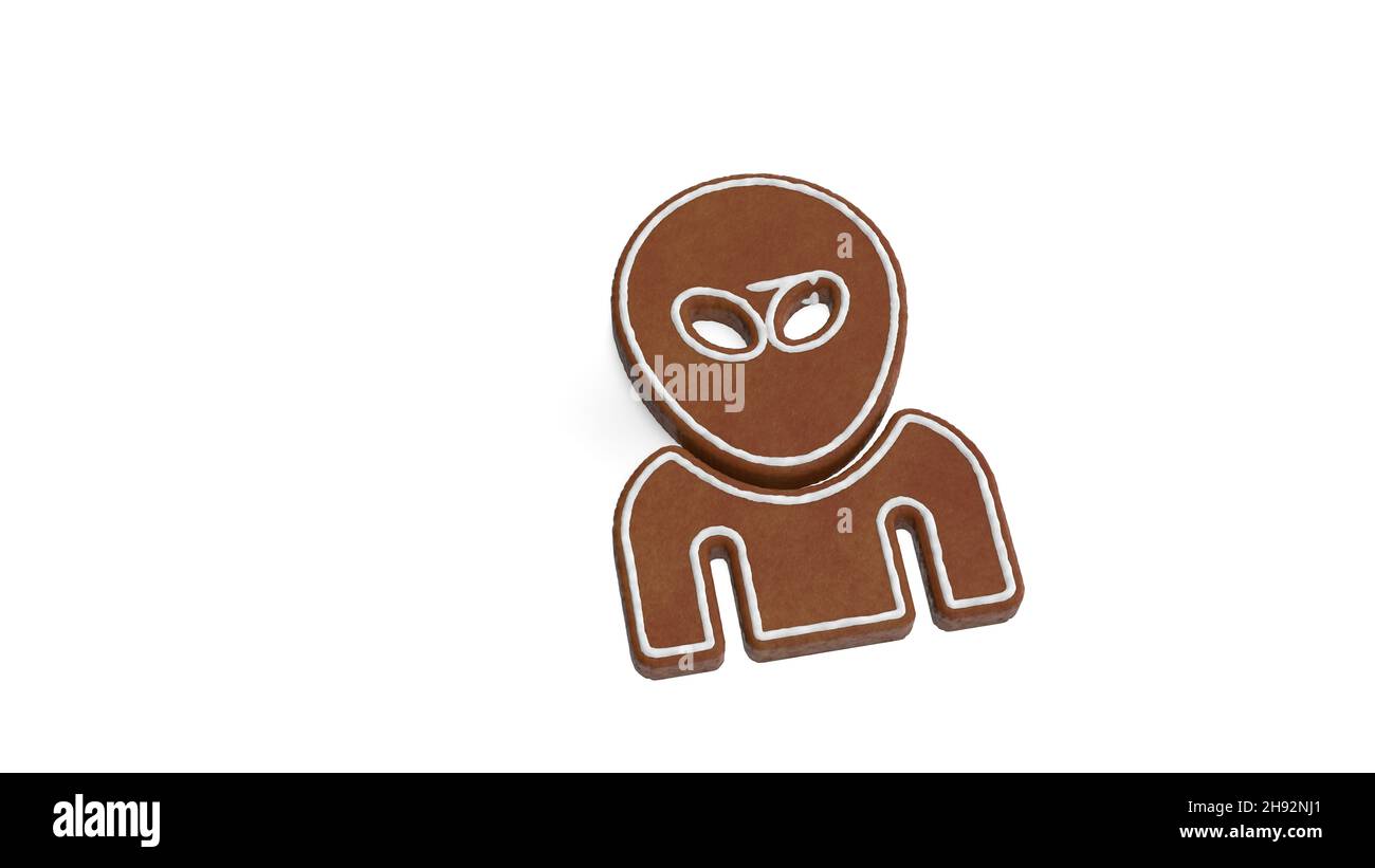 3d rendering of gingerbread cookie in shape of symbol of alien head ...
