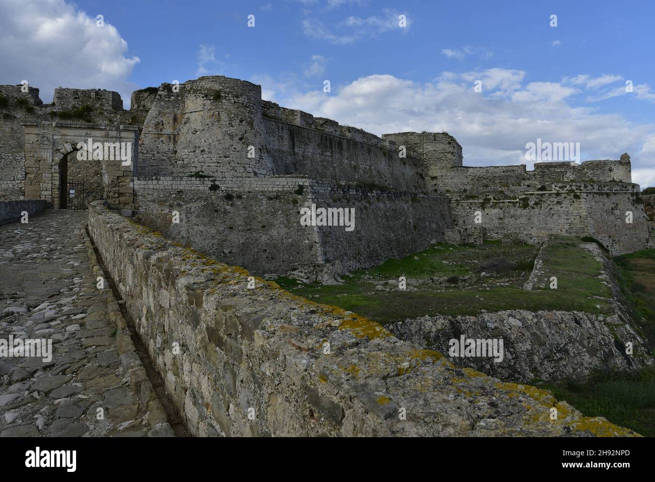 Landscape with panoramic view of Methoni Castle a medieval ...
