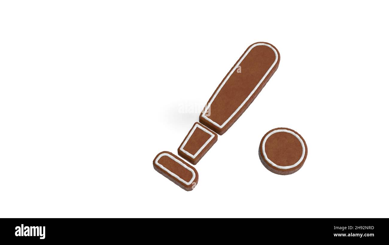 3d rendering of gingerbread cookie in shape of symbol of baseball bat ...