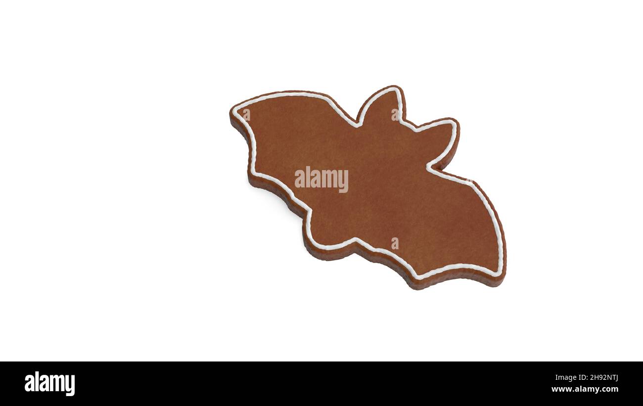 3d rendering of gingerbread cookie in shape of symbol of bat animal ...